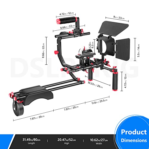 Neewer Shoulder Rig Kit for DSLR Cameras and Camcorders, Movie Video Film Making System with Matte Box, Follow Focus, C-Shaped Bracket, 15mm Rods, Handgrip, 1/4β & 3/8β Threads (Red + Black)