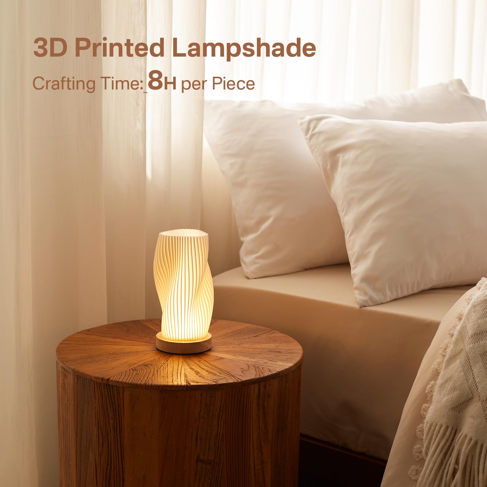 Dawnwake Bedside Lamp with Woodbase - Button Control Table Lamp for Bedroom 12 Way Dimmable Nightstand Lamp with PLA Lampshade for Living Room, Kids Room, College Dorm, Office (White-A, Medium)