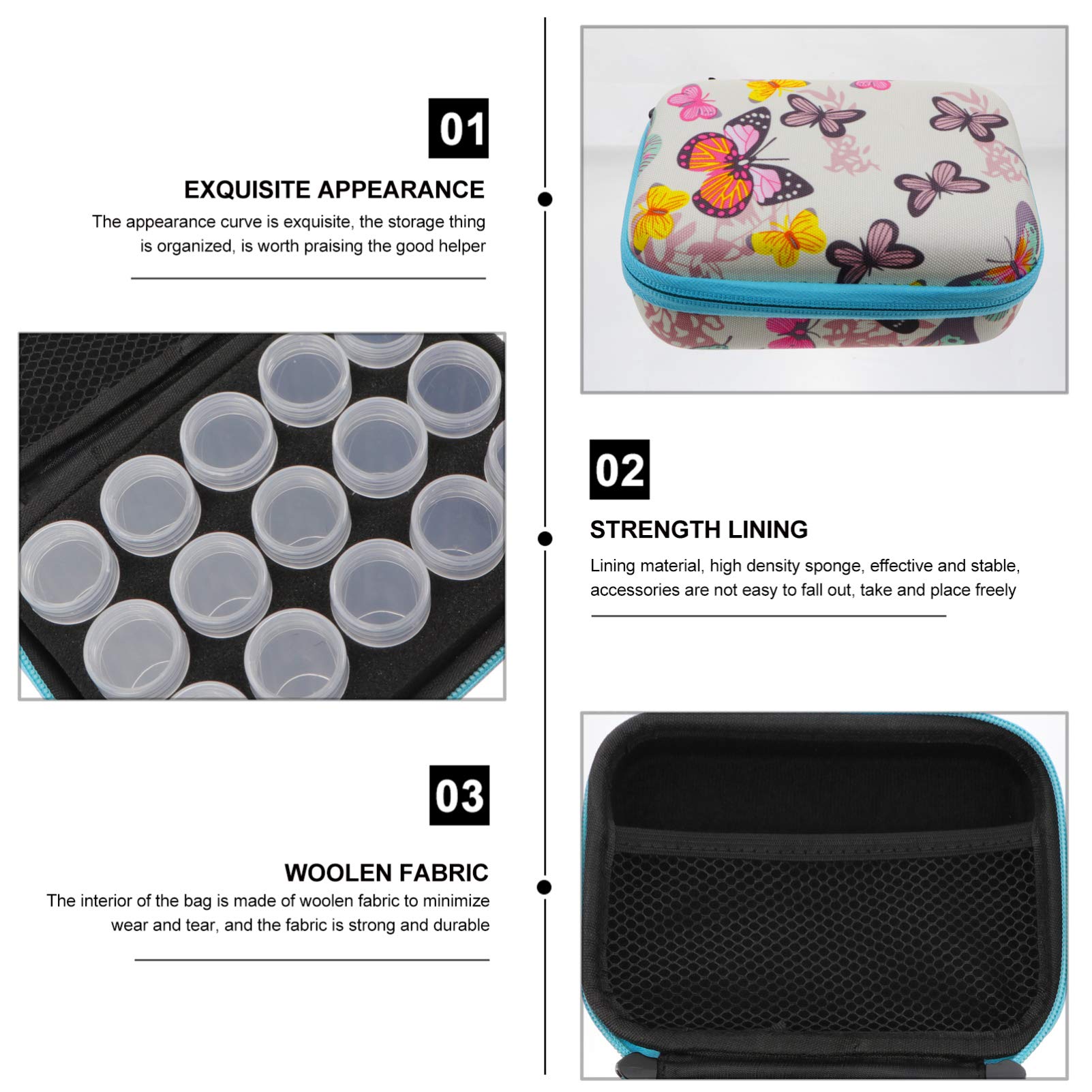 EXCEART Grids Diamond Painting Drills Storage Case Art Craft Accessory Organizer Jewelry Beads Sewing Pills Container with Shockproof Zipper Carry Bag Blue