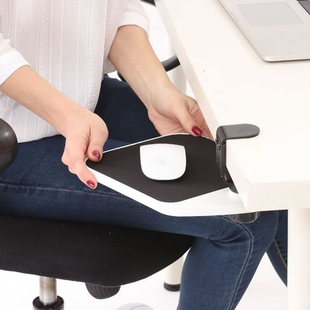 Under-Desk Mouse Tray,Easy Clamp-On Mouse Pad Rotating 360,Clamp on Mouse Platform,Extended Rotating Platform Tray,Slide Out Mouse Tray for Home,Office to Save Space(White)