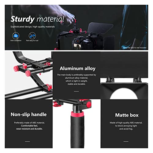 Neewer Shoulder Rig Kit for DSLR Cameras and Camcorders, Movie Video Film Making System with Matte Box, Follow Focus, C-Shaped Bracket, 15mm Rods, Handgrip, 1/4β & 3/8β Threads (Red + Black)