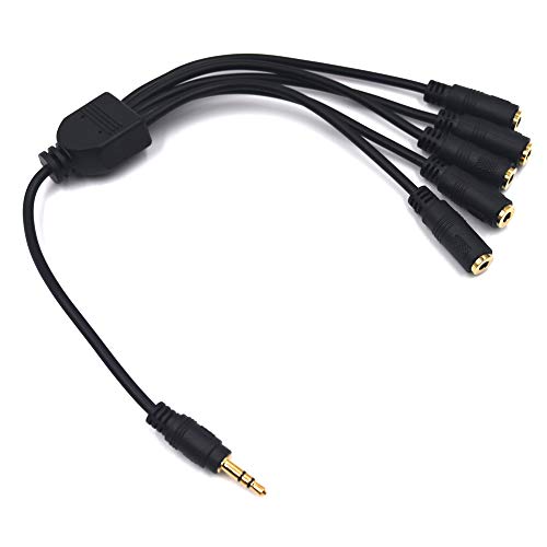 Kework 11.8 inch 1 to 5 Ways 3.5mm Splitter Extension Cord, 1/8 inch 3.5mm TRS Male Jack to Female Headphone Headset Extender Adapter Splitter Stereo Audio Cable (3.5mm TRS)