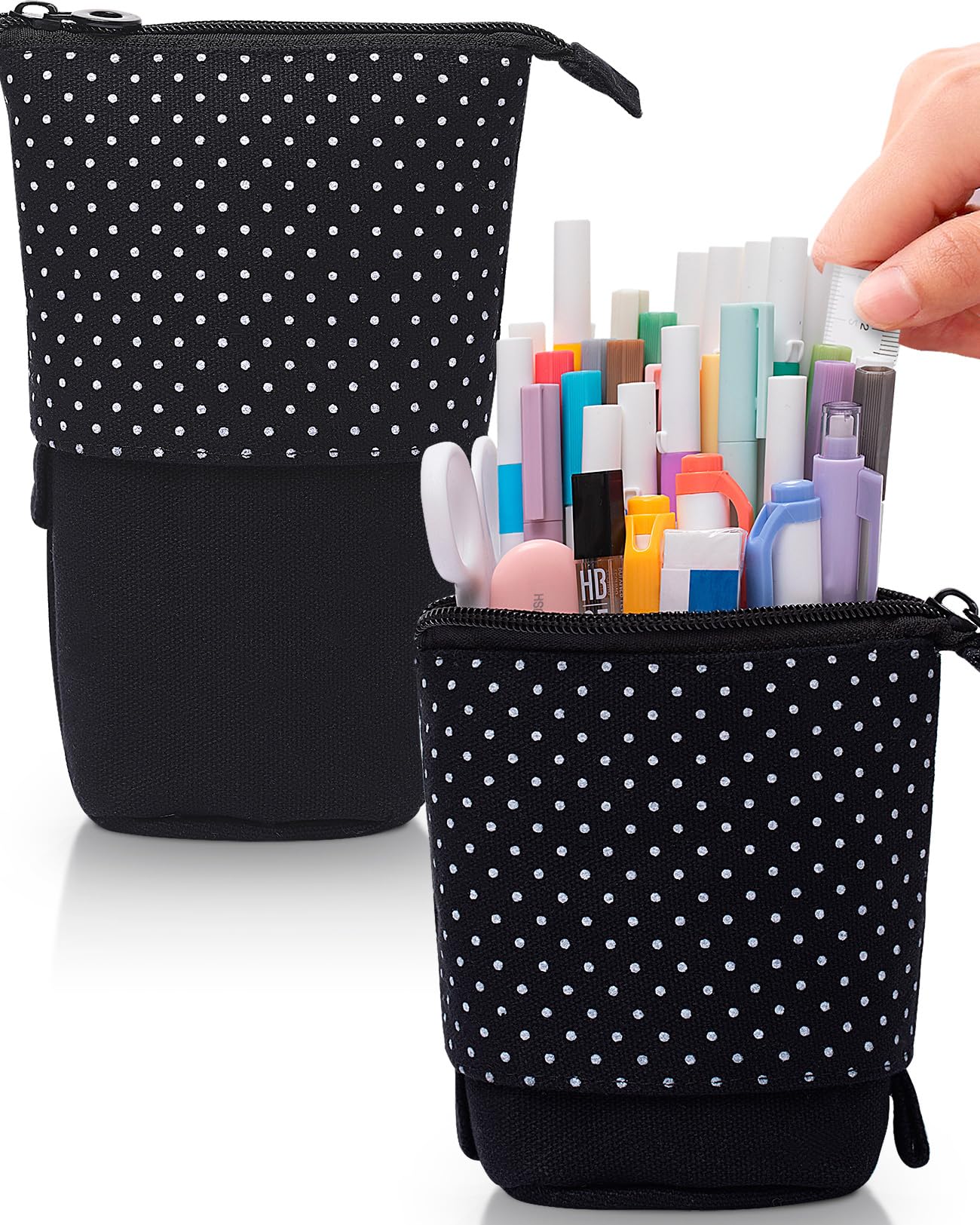 Sooez Pop Up Pencil Case, Cute Stand Up Pencil Case, Durable Pen Pouch, Telescopic Pencil Holder Case, Kawaii Standing Pencil Case, Spacious Pencil Pouch Portable Pencil Bag for School Office (Black)