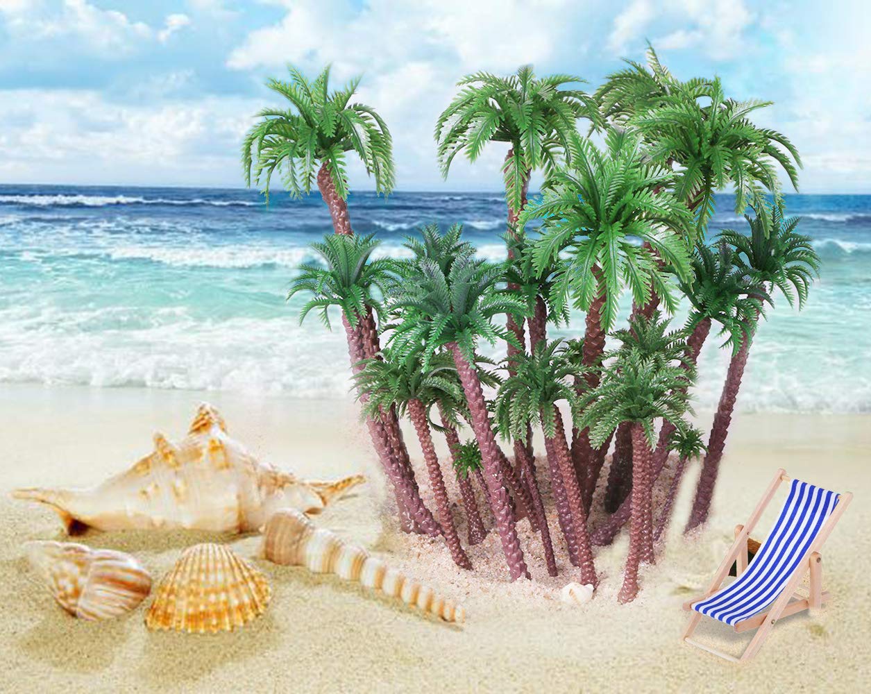Hatisan 20Pcs Coconut Palm Model Trees/Scenery Model Plastic Artificial Layout Rainforest Diorama, Building Model Trees Cake Topper, Model Train Railways Architecture Landscape (Dark Trunk)