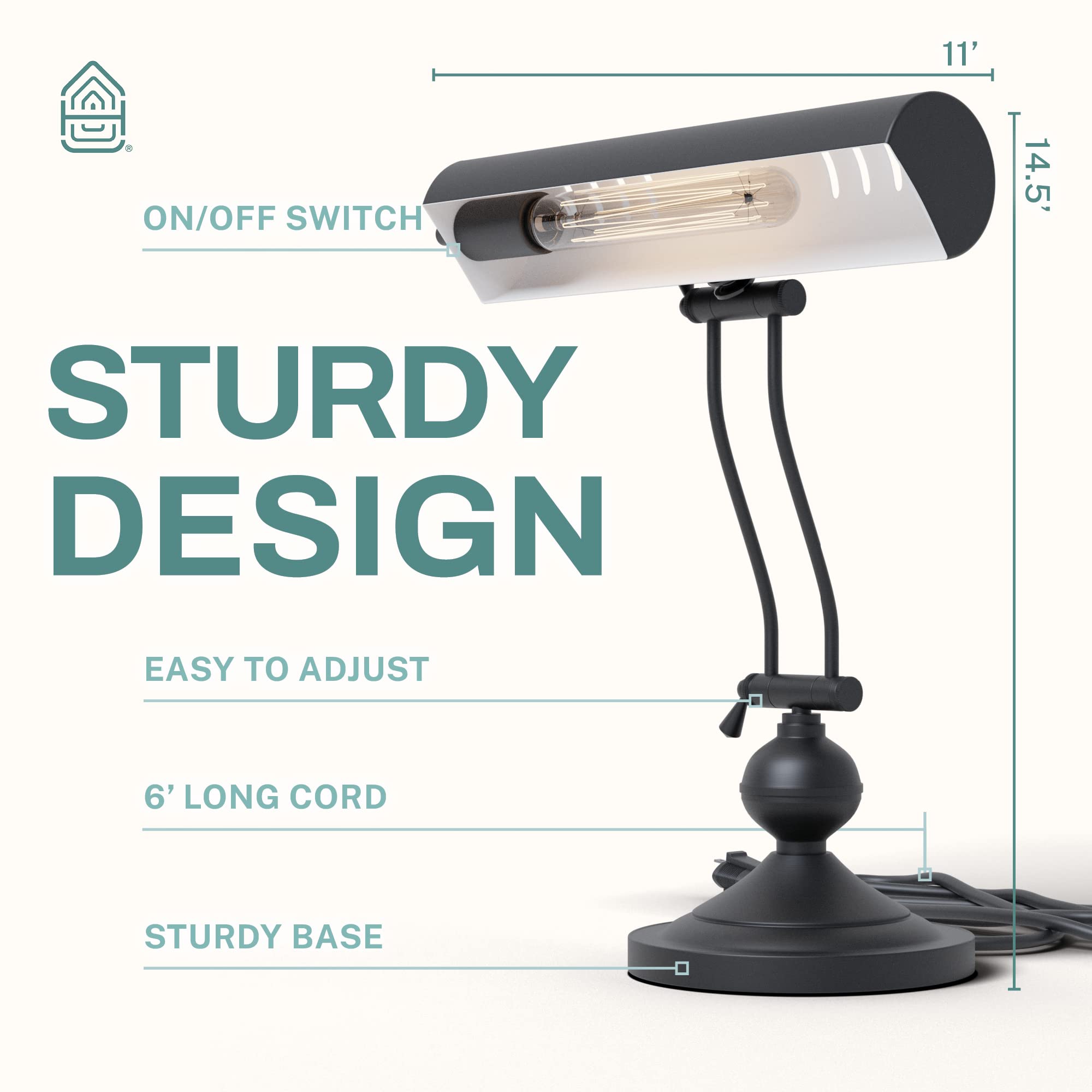 Home Intuition Classic Antique Retro Adjustable Leaning Piano Lamp Banker Desk Light (Matte Black)