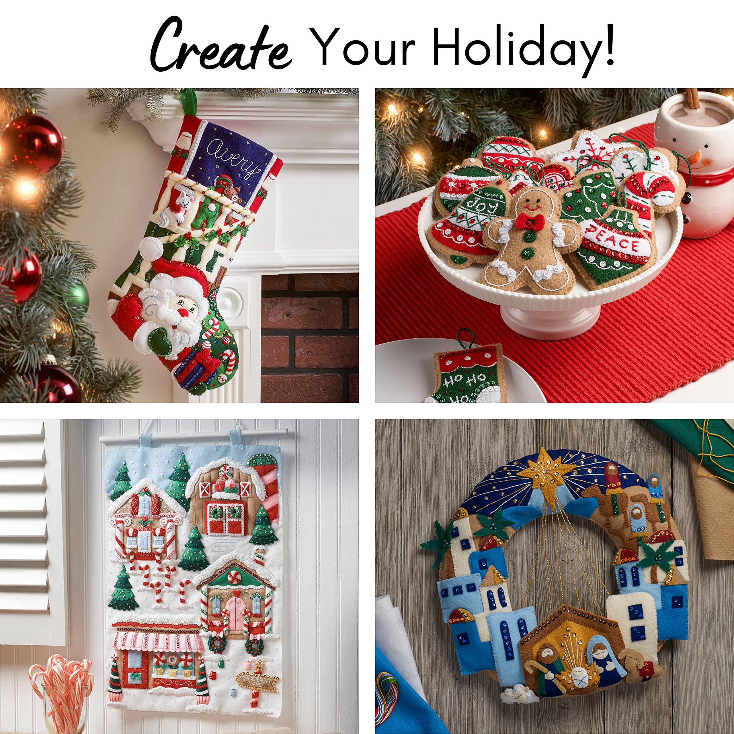 Bucilla Felt Applique Ornament Kit, 2.5" x 2.5", Christmas Minis