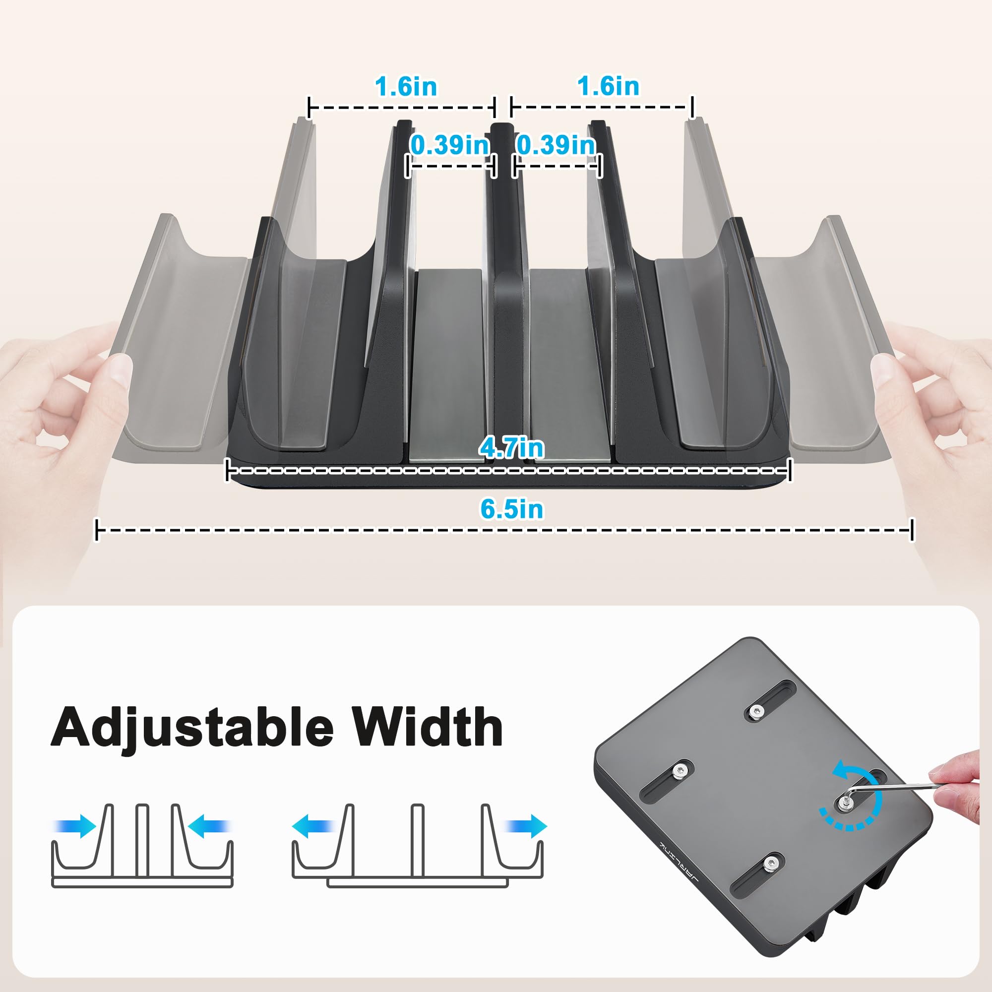 JARLINK Adjustable Vertical Laptop Stand, Desktop Stand Adjustable Laptop Holder with 2 Slots (up to 17.3 inches), Compatible with All MacBook Pro/Air/Microsoft Surface, Newly Designed, (Black)