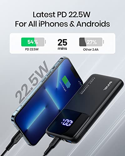 SAFUEL Portable Charger, 22.5W PD3.0 QC4.0 Fast Charge 10500mAh USB C LED Display Power Bank, Quick Charging Battery Pack with Phone Holder for iPhone 13 12 11 Samsung S20 Google AirPods iPad Tablet…