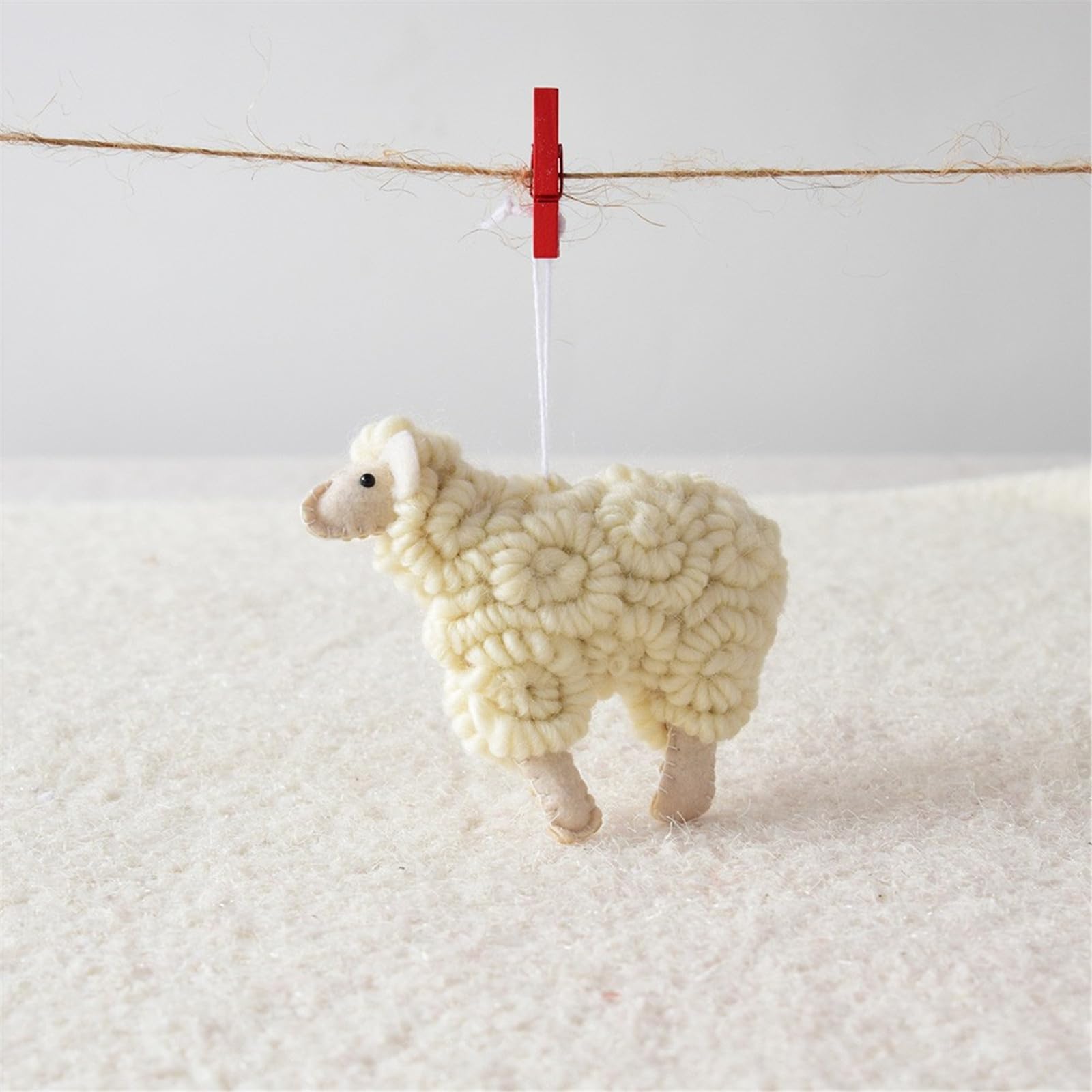 4 Pcs Felt Sheep Christmas Tree Ornaments - Curly Sheep Decorative Hanging Ornaments for Holiday Party - Beige