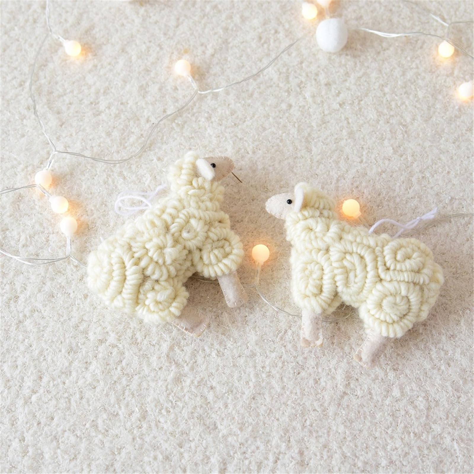 4 Pcs Felt Sheep Christmas Tree Ornaments - Curly Sheep Decorative Hanging Ornaments for Holiday Party - Beige