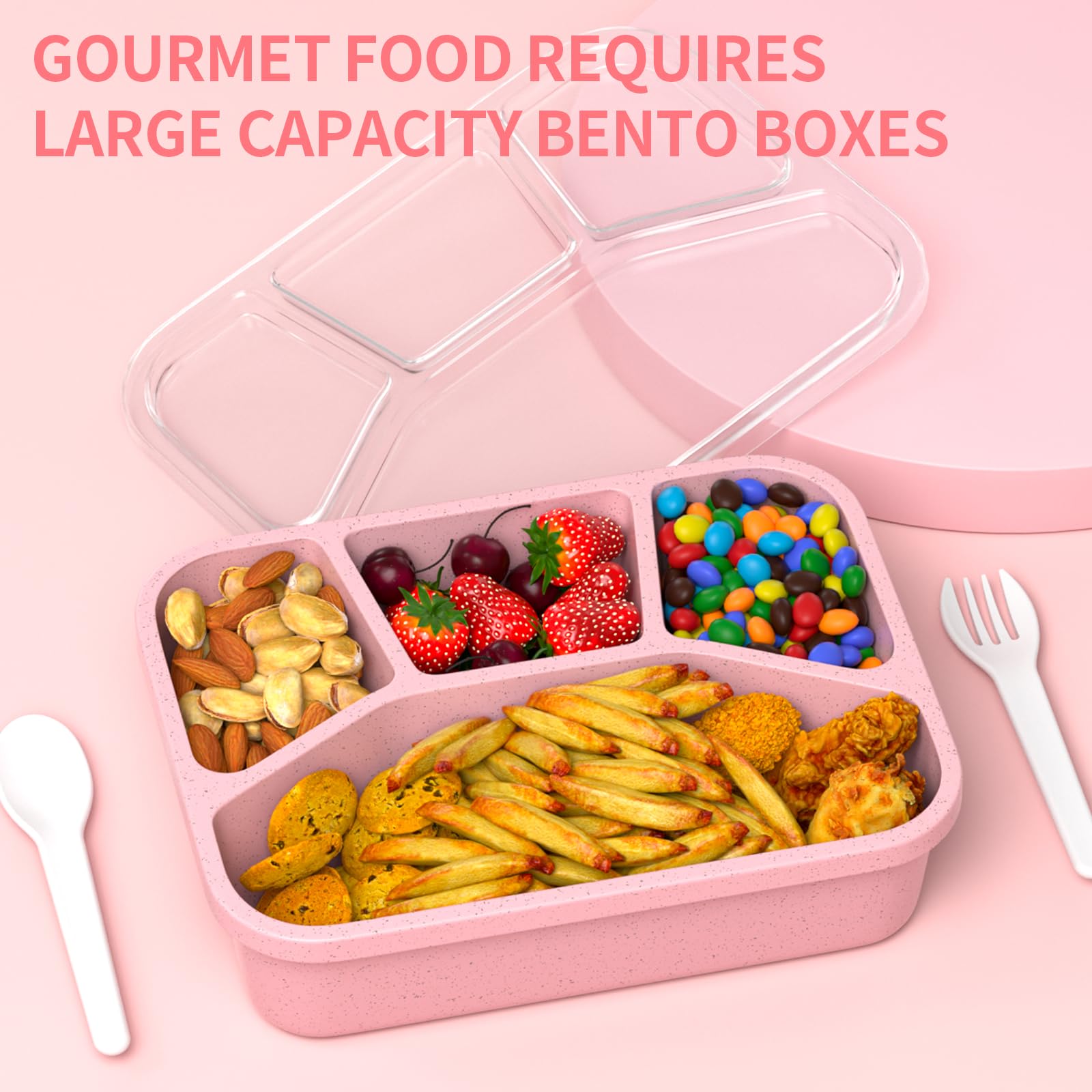 XGXN Bento Box Adult Lunch Box (4 Pack), 5-Compartment Meal Prep Container for Kids, Reusable Food Storage Containers with Transparent Lids, No BPA, Microwaveable (Wheat (Green/Blue/Pink/Beige))