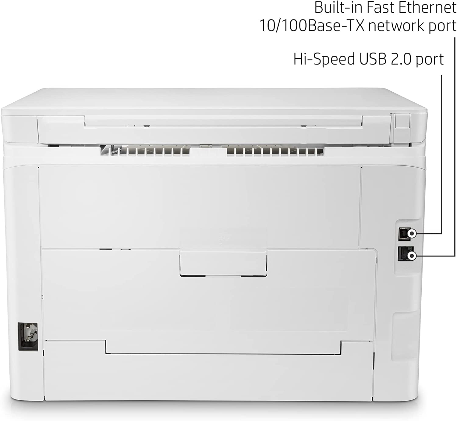 HP Color Laserjet Pro MFP M182nw All-in-One Wireless Laser Printer - Print Scan Copy - 17 ppm, 600 x 600 dpi, 256MB Memory, Photo Printing, 8.5 x 14, 2-Line LCD, Ethernet, White, Cbmou Printer Cable