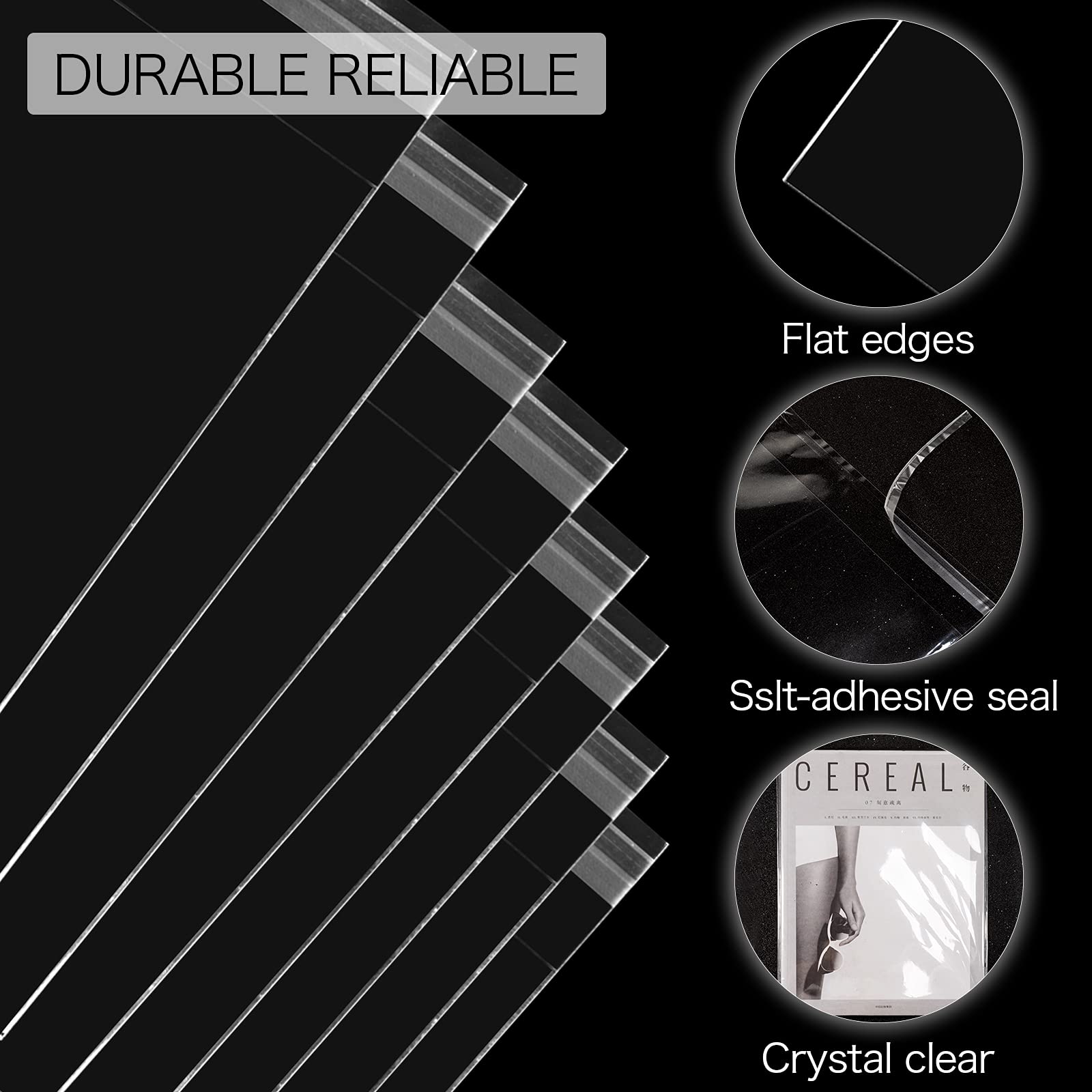 Crystal Clear Resealable Recloseable Cellophane/SelfSeal Bags for Bakery, Snacks, Candle, Soap, Cookie, Jewelry, Cards.(100 Pack) (9''X12'')…