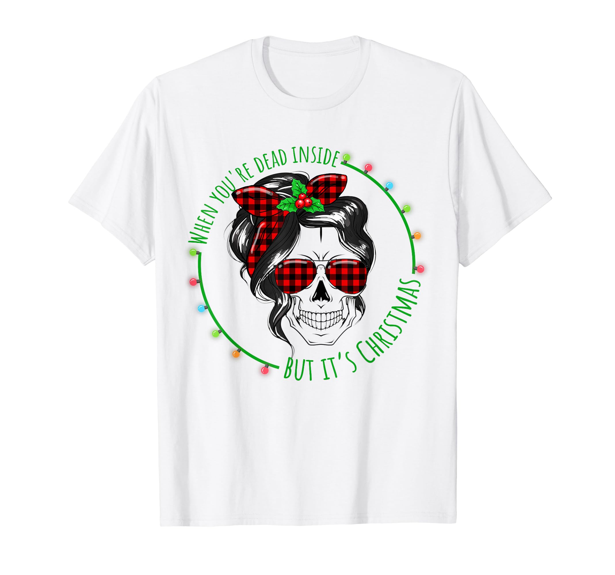 When You're Dead Inside But It's Christmas Skull Plaid Xmas T-Shirt