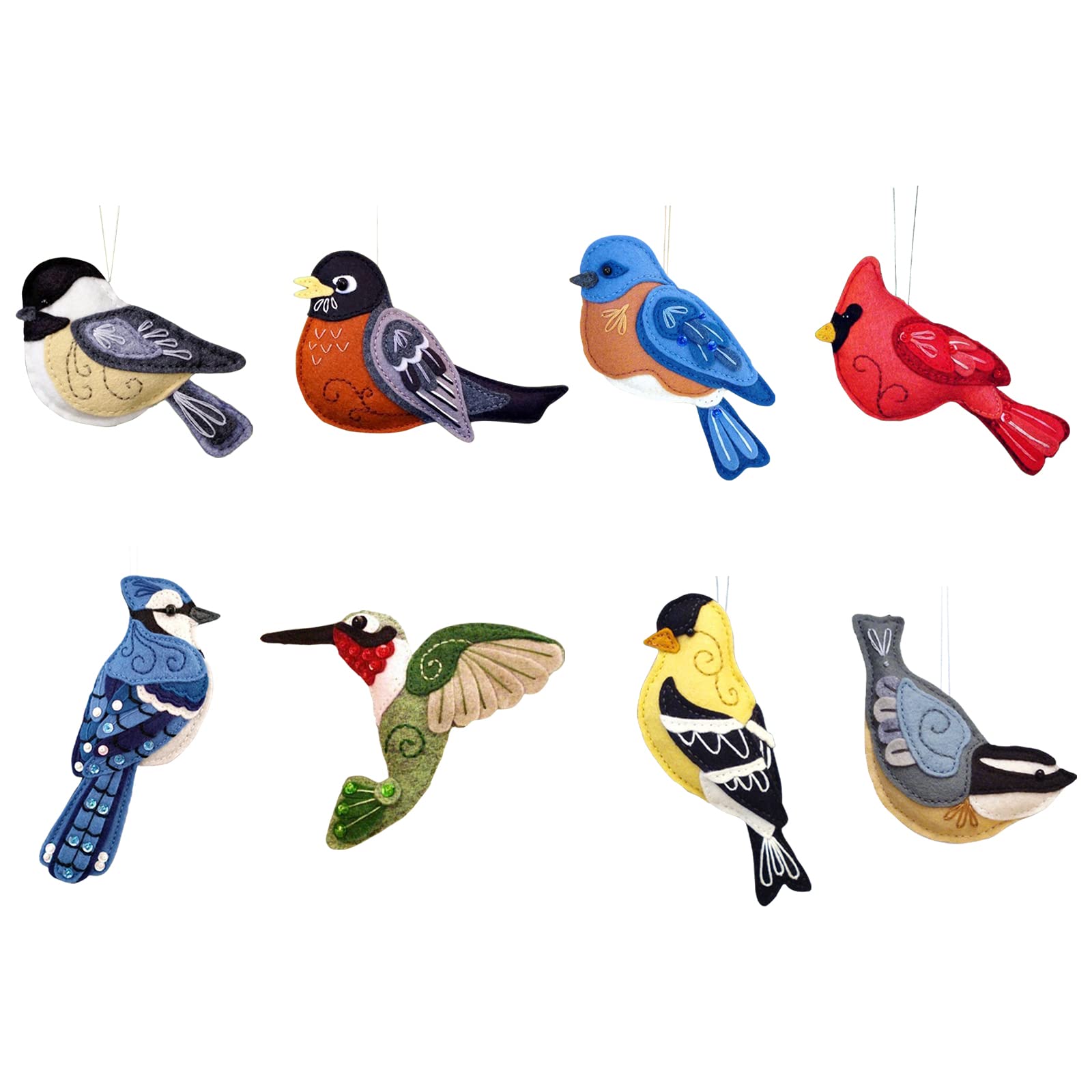 Felt Bird Hanging Ornaments for Arts and Crafts Home Wedding Gift Handmade Decorations Hummingbird Goldfinch Kit Hanging Decor Winter Holiday Nursery Gift Basket Tufted Ornament (1 Set (8 Pieces))