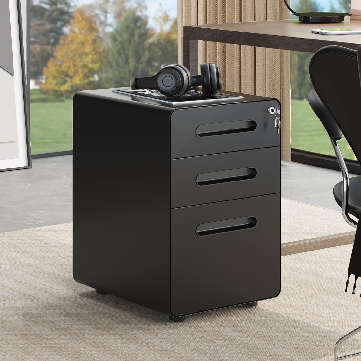 YITAHOME 3-Drawer Metal Mobile File Cabinet, Rolling Filing Cabinet with Lock, Filing Cabinet Under Desk fits Legal/Letter/A4 Size for Home/Office, Fully Assembled