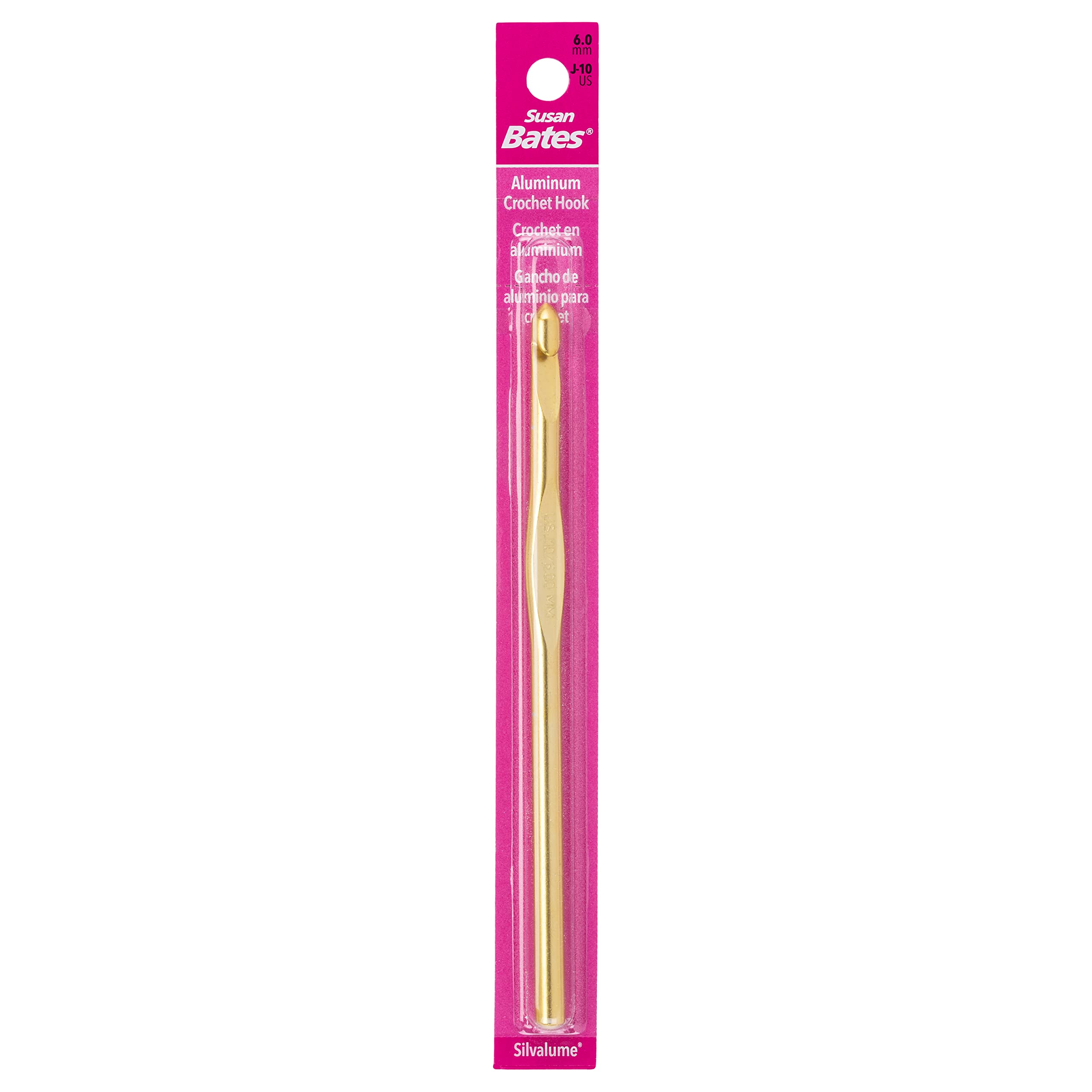 Susan Bates Silvalume Crochet Hooks 5-1/2": Size J (6mm), Light Yellow