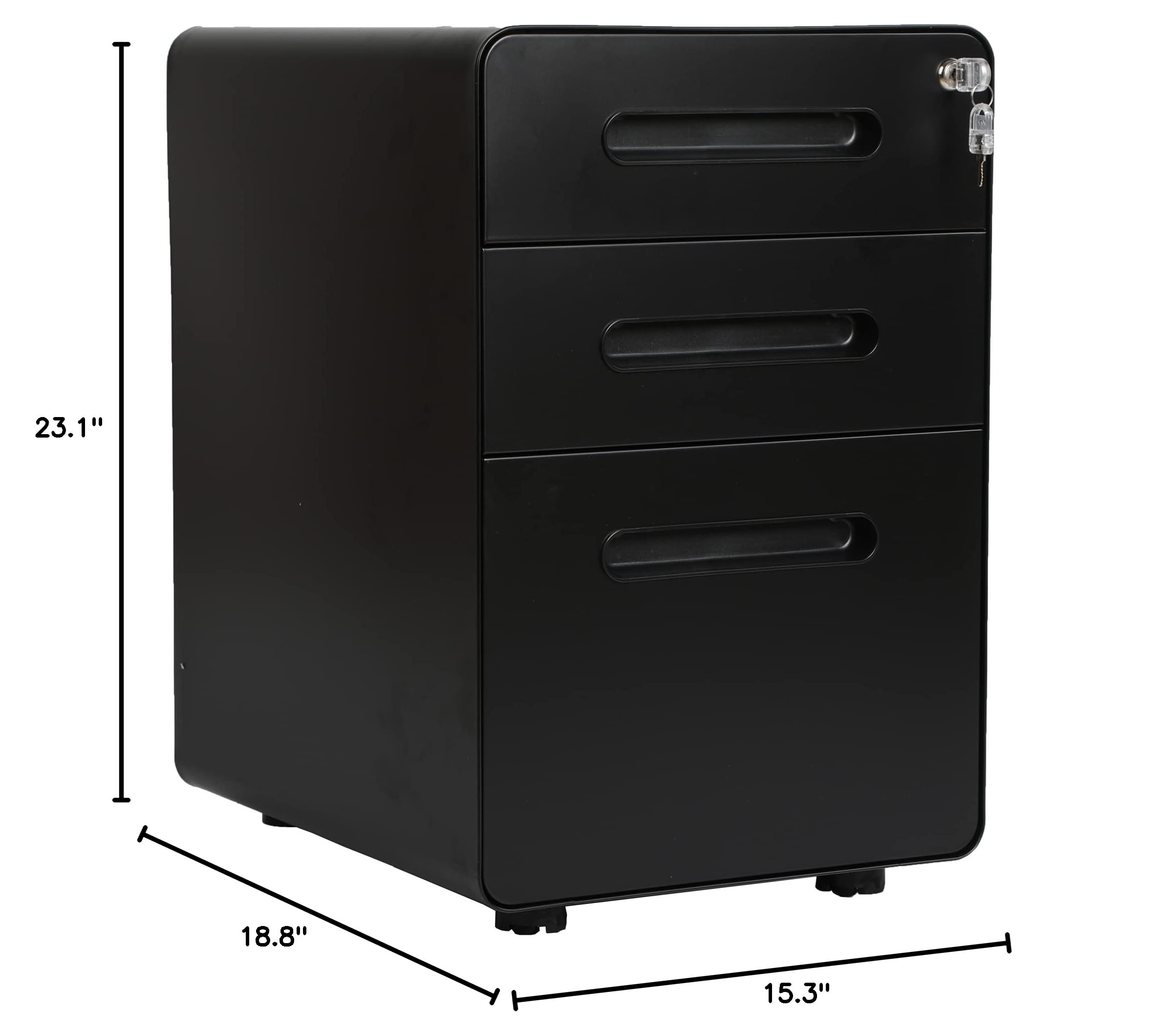 YITAHOME 3-Drawer Metal Mobile File Cabinet, Rolling Filing Cabinet with Lock, Filing Cabinet Under Desk fits Legal/Letter/A4 Size for Home/Office, Fully Assembled