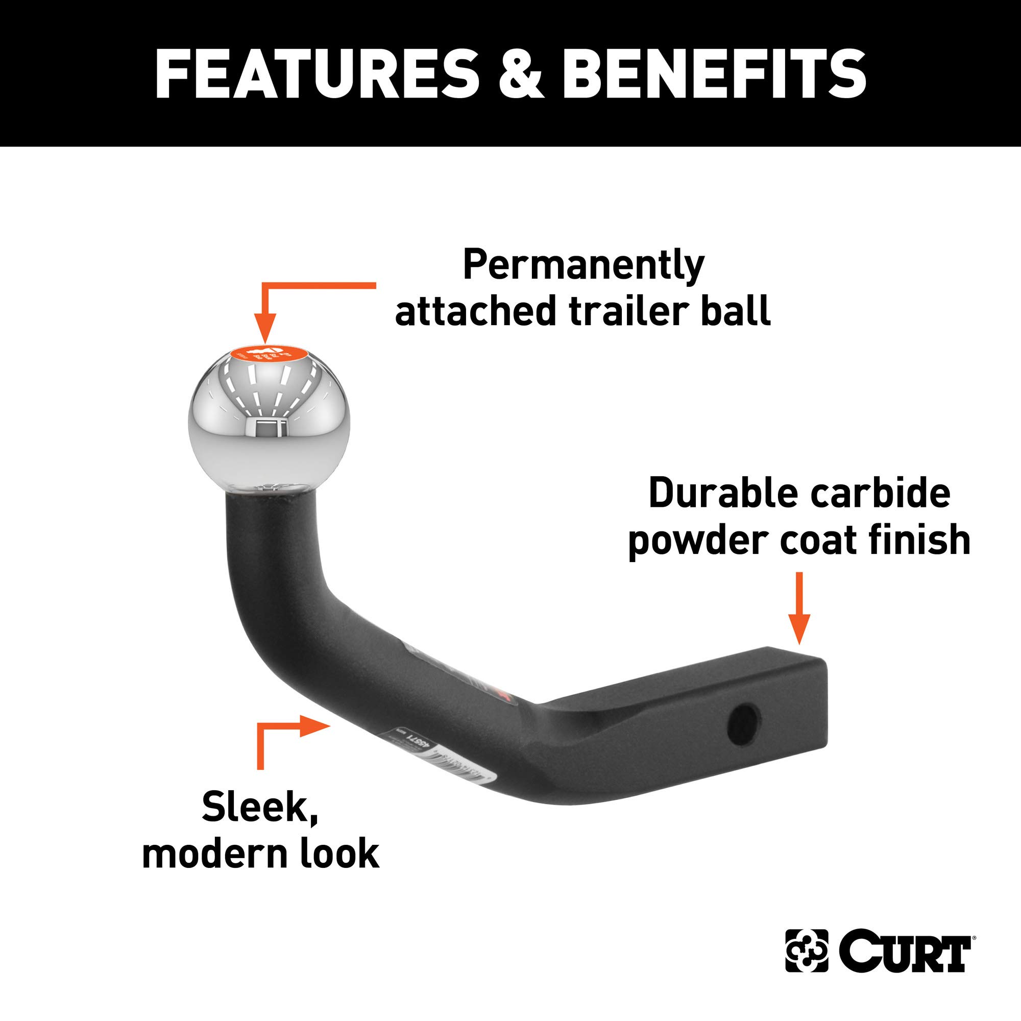 CURT 45572 Euro Trailer Hitch Mount with 2-Inch Ball, Fits 1-1/4-Inch Receiver, 3,500 lbs, 4-5/8-Inch Height, CARBIDE BLACK POWDER COAT