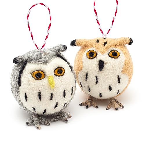 GLACIART ONE Wool Felt Owl Ornaments - 2 pk | Cute Christmas Tree Hanging Decor, Standing Accessory for Table, Shelf or Desk, Room Decoration for Kitchen, Bedroom, Nursery | Great Gift Idea
