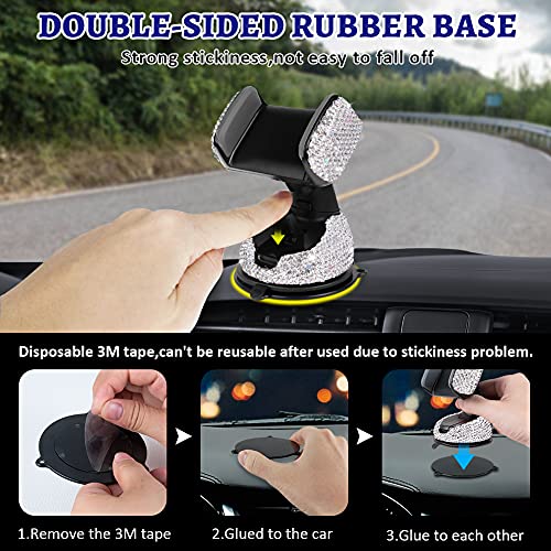 Dashboard Phone Holder Bling Phone Mount for Car,Car phone holder Mount with One More Air Vent Base,Phone Holder Car Accessories,Universal Car Phone Holder Mount for Windshield and Air Vent,Silver