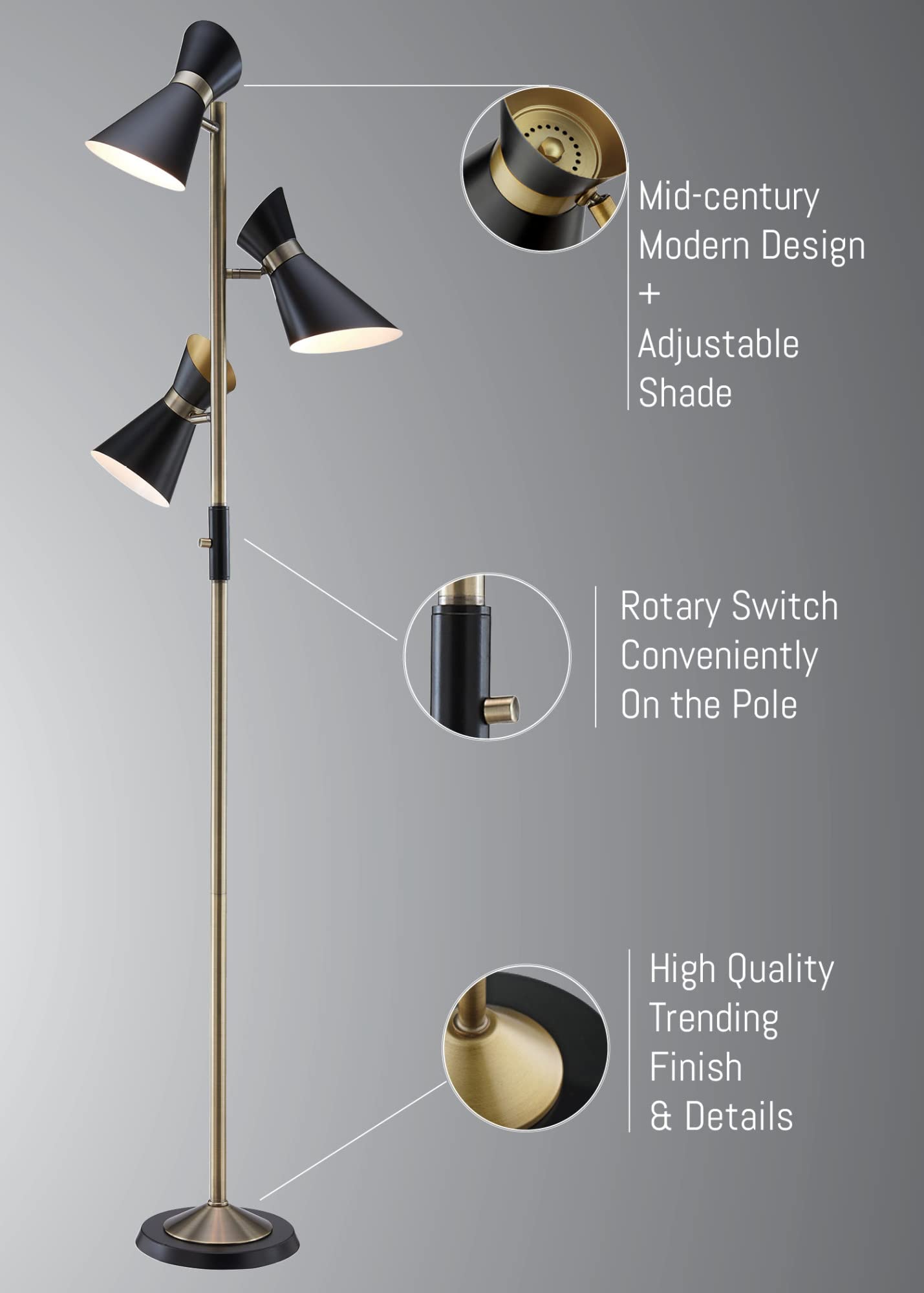 Lite Source Jared Antique Brass Three-Light Floor Lamp (LS-83138)