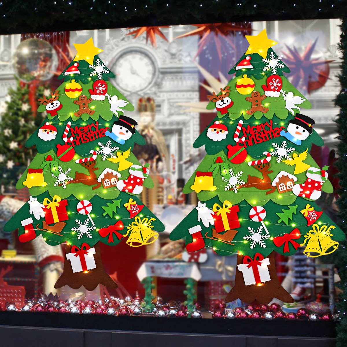 WooEver DIY Felt Christmas Tree Set 3.5ft, Xmas Decorations Wall Hanging 33 Detachable Ornaments with String Light Kids Gifts New Year Party Supplies (Batteri Not Included)