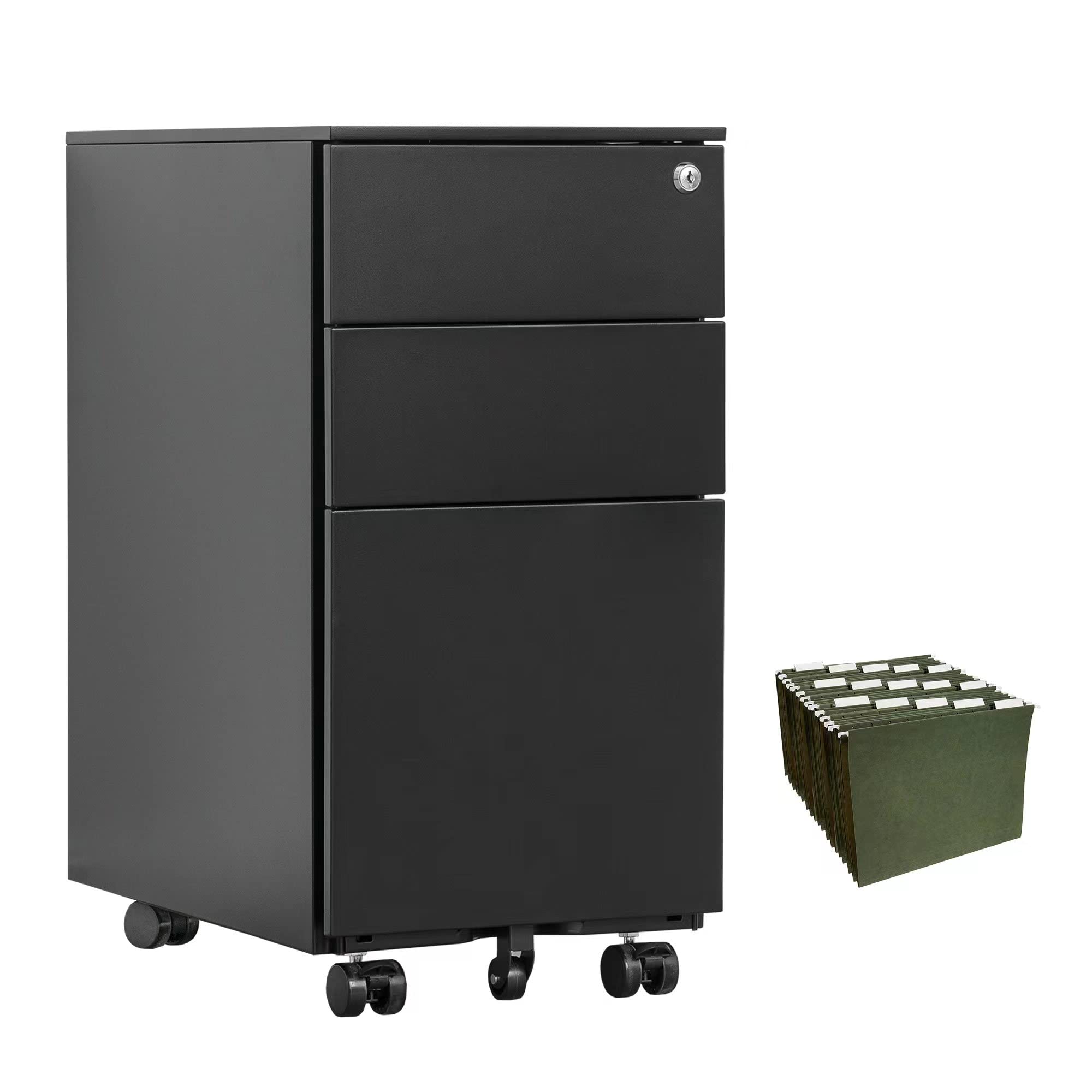 HISTEEL 3 Drawer Vertical File Cabinet,Mobile Filing Cabinet for Legal/Letter/A4 File,11.81" x 17.72" x 23.62", Black