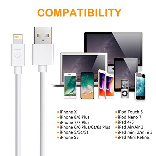 Sundix iPhone Charger, 5 Pack 6ft Lightning Cable iPhone Charging Syncing Cord Charger Cable Compatible iPhone X 8 8Plus 7 7Plus 6S 6Splus 6 6Plus SE 5 5S 5C More