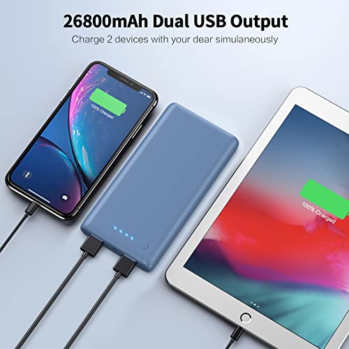 Power Bank 26800mAh Portable Charger,High Capacity Charging External Cell Phone Battery Pack with 2 Outputs Ports Compatible with iPhone 13/12/ 11, Android Samsung Galaxy/Pixel/Tablet & etc(Blue)