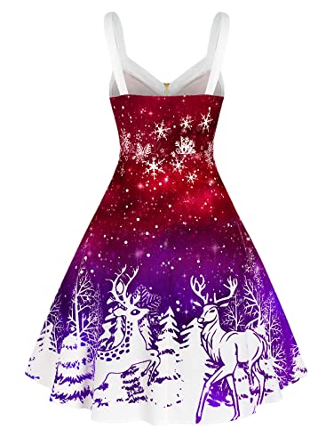 FEAPHY Women's Vintage Christmas Dress Elk Snowflake Print Sleeveless Flare Dress (3-Elk, M)