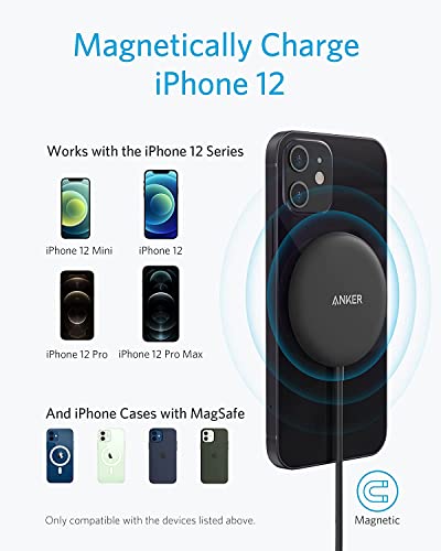 Anker Magnetic Wireless Charger, 5ft USB-C Cable with Detachable USB-A Connector, PowerWave Magnetic Pad Slim Only for iPhone 14/14 Pro/14 Pro Max/13/13 Pro Max (No AC Adapter)