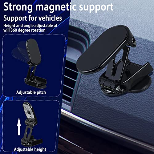 XEFINAL 2 Pack 2023 New Alloy Folding Magnetic Car Phone Holder,360° Rotation Magnetic Car Phone Holder,Metal Folding Universal Dashboard Car Phone Mount for Car (Black)