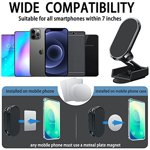 XEFINAL 2 Pack 2023 New Alloy Folding Magnetic Car Phone Holder,360° Rotation Magnetic Car Phone Holder,Metal Folding Universal Dashboard Car Phone Mount for Car (Black)