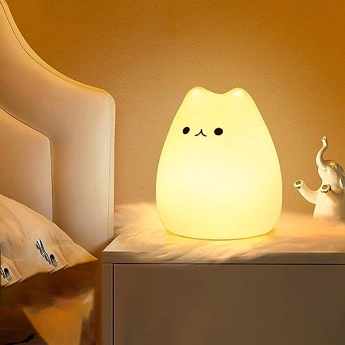 Afootry Night Light for Kids, Cat Lamp Cute Night Light for Kids Room Nursery Baby Toddler Teen Kawaii Room Decor,Rechargeable Silicone Dimmable Cat Night Light with Timer & 7 Colors