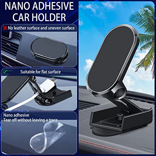 XEFINAL 2 Pack 2023 New Alloy Folding Magnetic Car Phone Holder,360° Rotation Magnetic Car Phone Holder,Metal Folding Universal Dashboard Car Phone Mount for Car (Black)