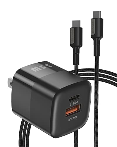Kuulaa Usb C Charger Fast Charging Block,35W Max GaN Dual Port PD 3.0 & QC 3.0 Type C Charging Block With Usb C Cable for iPhone 14/13/12/11/Samsung Galaxy S23 Ultra/S22 Ultra/Macbook Pro/Air And More