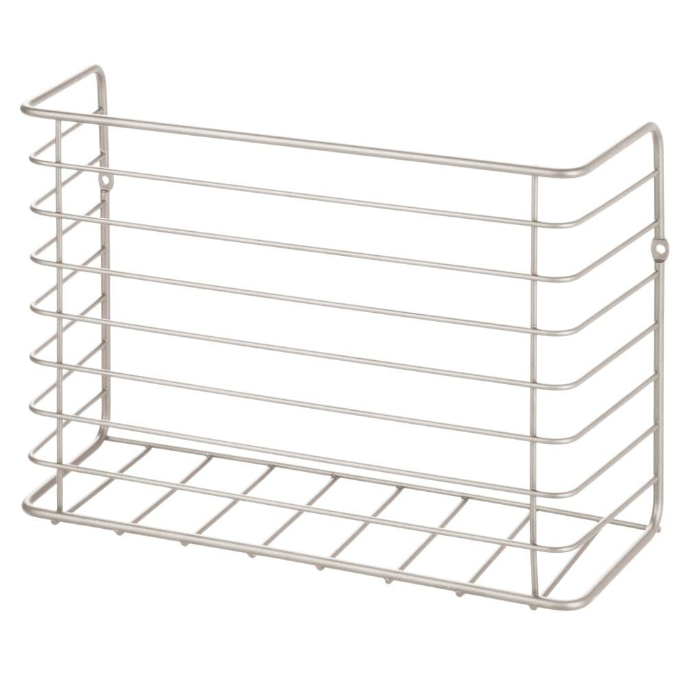 mDesign Metal Wire Farmhouse Wall Mount Craft, Sewing, Crochet Storage Bin Basket - Compact Organizer and Holder for Sketch Books, Markers, Crayons - Satin