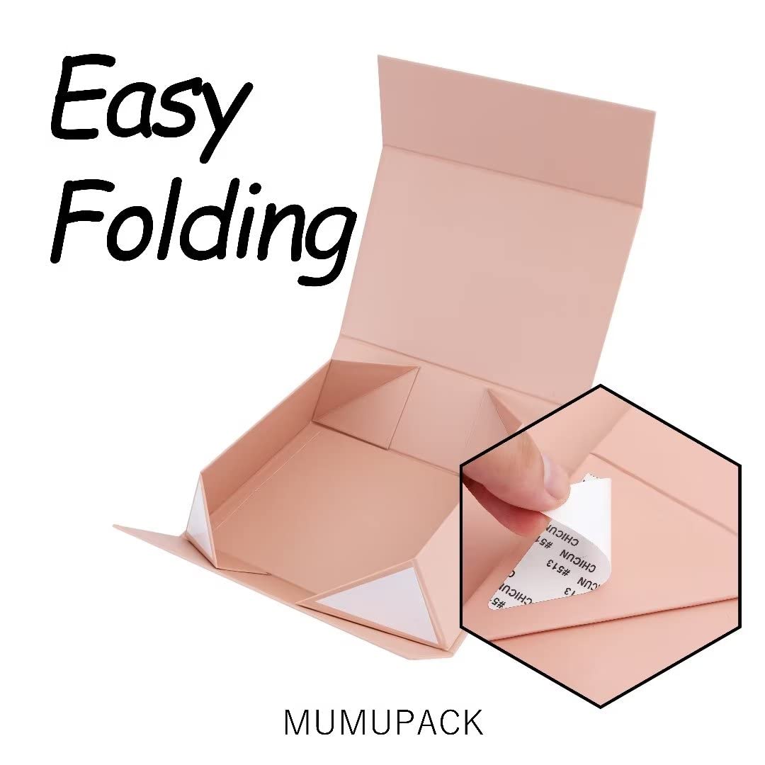 MUMUPACK Gift Box 8x7x3.3 Inches,Pink Gift Box with Lid, Storage Box Ribbon Magnetic Closure for Luxury Packaging Box for Presents,Wedding Christmas Birthdays Gift Packging