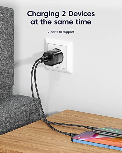 Kuulaa Usb C Charger Fast Charging Block,35W Max GaN Dual Port PD 3.0 & QC 3.0 Type C Charging Block With Usb C Cable for iPhone 14/13/12/11/Samsung Galaxy S23 Ultra/S22 Ultra/Macbook Pro/Air And More