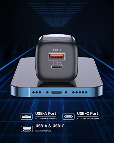 Kuulaa Usb C Charger Fast Charging Block,35W Max GaN Dual Port PD 3.0 & QC 3.0 Type C Charging Block With Usb C Cable for iPhone 14/13/12/11/Samsung Galaxy S23 Ultra/S22 Ultra/Macbook Pro/Air And More