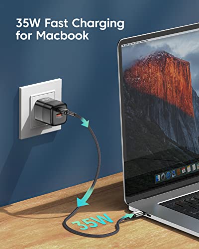 Kuulaa Usb C Charger Fast Charging Block,35W Max GaN Dual Port PD 3.0 & QC 3.0 Type C Charging Block With Usb C Cable for iPhone 14/13/12/11/Samsung Galaxy S23 Ultra/S22 Ultra/Macbook Pro/Air And More
