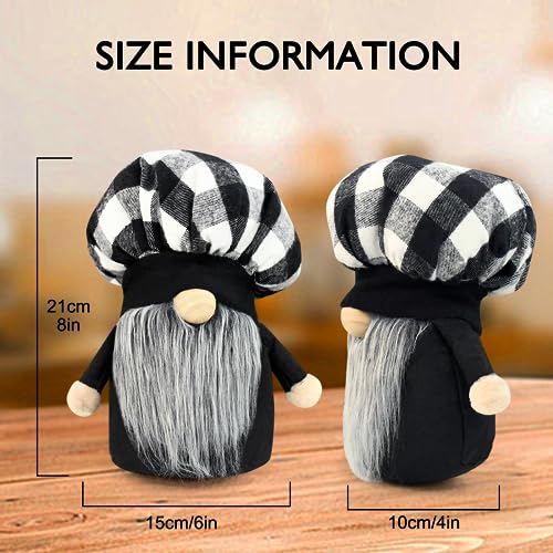 YuQi 2PCS Plaid Kitchen Chef Gnomes Plush, Black White Plaid Couple Cooking Gnome Elf Doll for Home Table Display Ornament, Unique Chriatmas Gifts Ideas