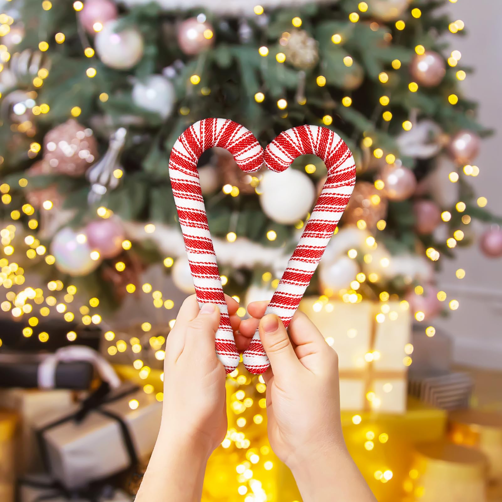 24pcs Candy Cane Christmas Decorations for Tree - Red White Fabric Wrapped Candy Cane Christmas Hanging Ornaments for Farmhouse Christmas Decor Gift Candyland Party Favor Supplies