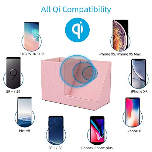 15W Pink Wireless Charger,Fast Wireless Charger Desk Stand,Qi Certified Charging Dock with Pen Holder Storage for iPhone 12/11/Xs MAX/XR/XS/X/8, Samsung S10/S9/S9+/S8/S8+/Note 10(No AC Adapter)