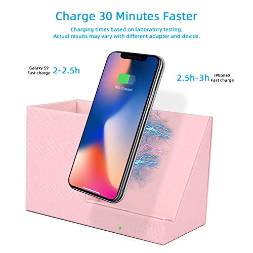 15W Pink Wireless Charger,Fast Wireless Charger Desk Stand,Qi Certified Charging Dock with Pen Holder Storage for iPhone 12/11/Xs MAX/XR/XS/X/8, Samsung S10/S9/S9+/S8/S8+/Note 10(No AC Adapter)