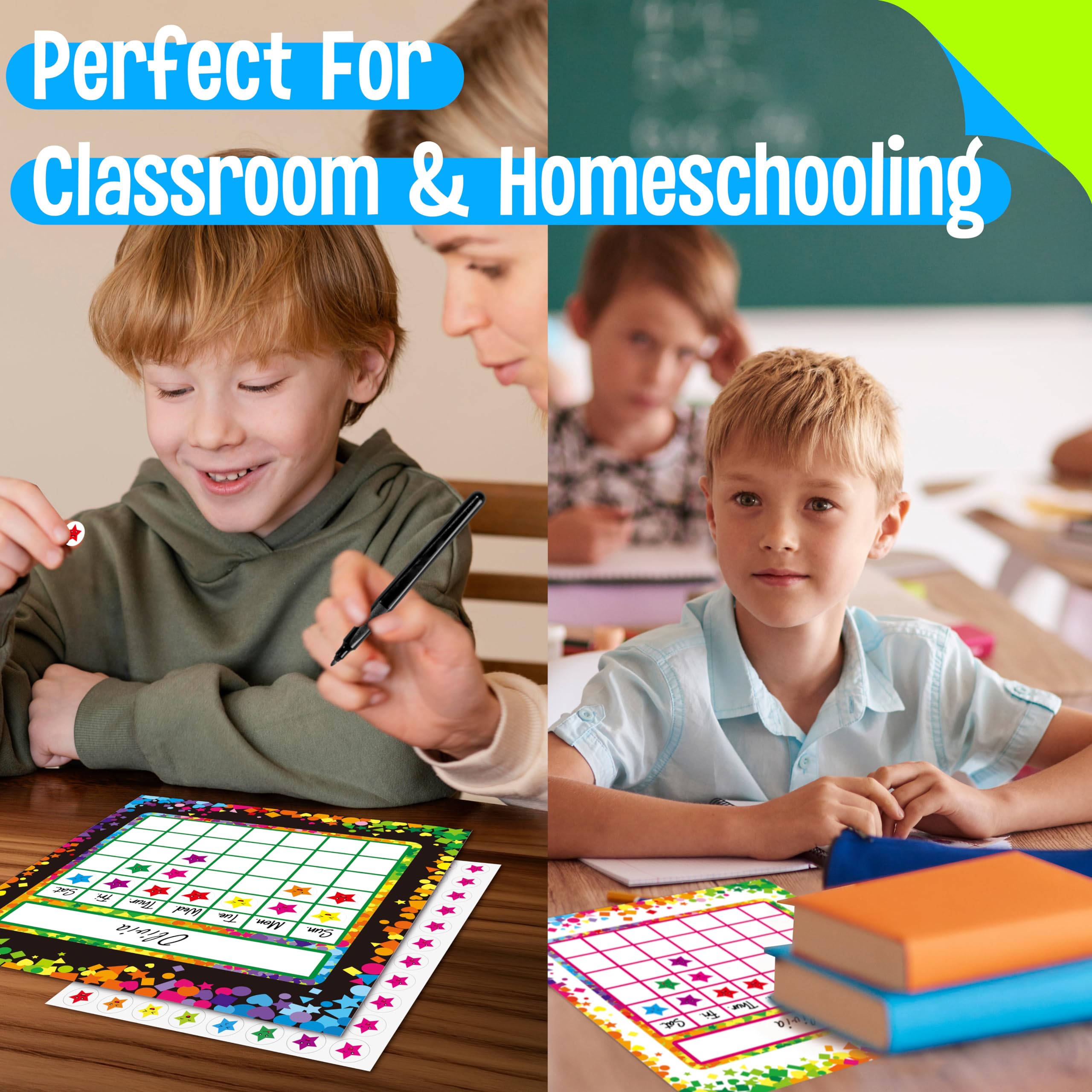 66 Pack Classroom Incentive Chart in 2 Designs with 2024 Star Stickers for Classroom Teaching or Family Using