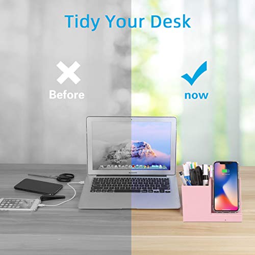 15W Pink Wireless Charger,Fast Wireless Charger Desk Stand,Qi Certified Charging Dock with Pen Holder Storage for iPhone 12/11/Xs MAX/XR/XS/X/8, Samsung S10/S9/S9+/S8/S8+/Note 10(No AC Adapter)