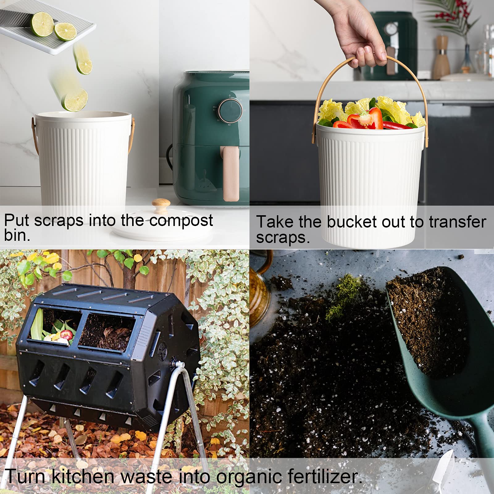 Kitchen Compost Bin, LALASTAR Countertop Compost Bin with Lid, Made of Sustainable Bamboo Fiber, Odorless Kitchen Compost Bucket, 1 Gallon, Cream