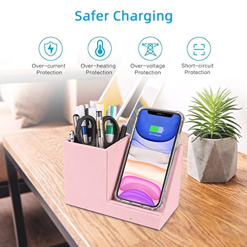 15W Pink Wireless Charger,Fast Wireless Charger Desk Stand,Qi Certified Charging Dock with Pen Holder Storage for iPhone 12/11/Xs MAX/XR/XS/X/8, Samsung S10/S9/S9+/S8/S8+/Note 10(No AC Adapter)